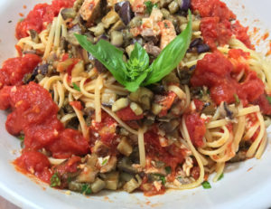 Sicilian Swordfish Pasta with Eggplant Tomato Sauce Recipe